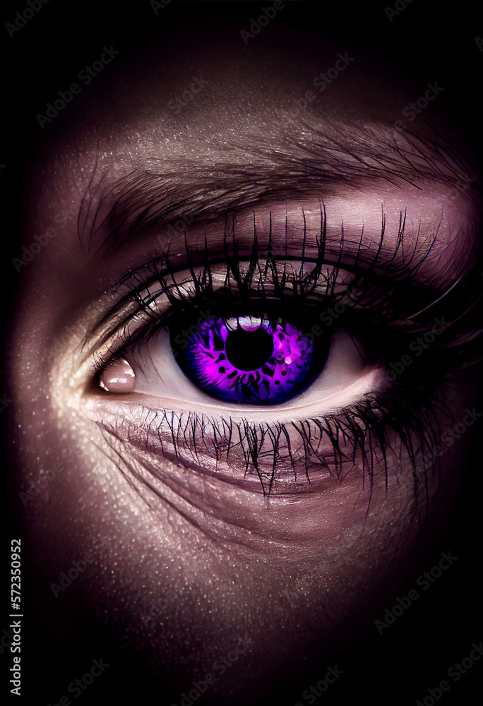 Generative AI render of a surreal purple human eye Stock Illustration ...