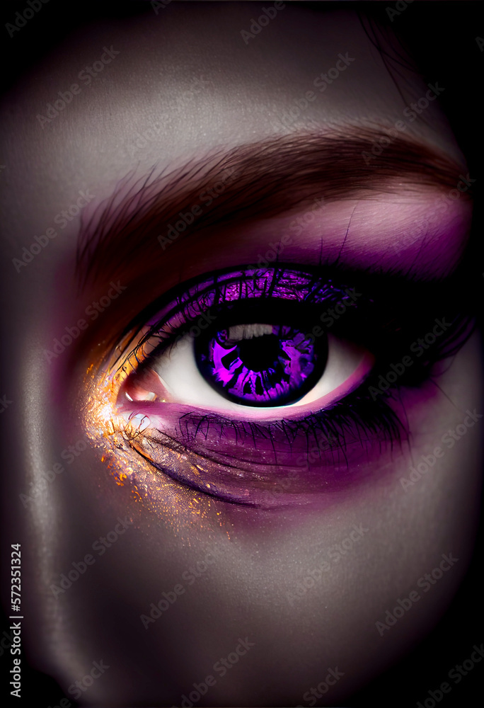Generative AI render of a surreal purple human eye Stock Illustration ...