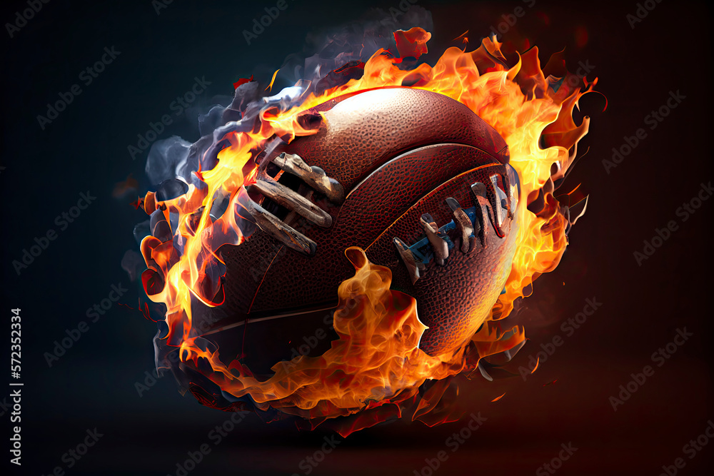 Realistic American football in the fire Stock Illustration | Adobe Stock