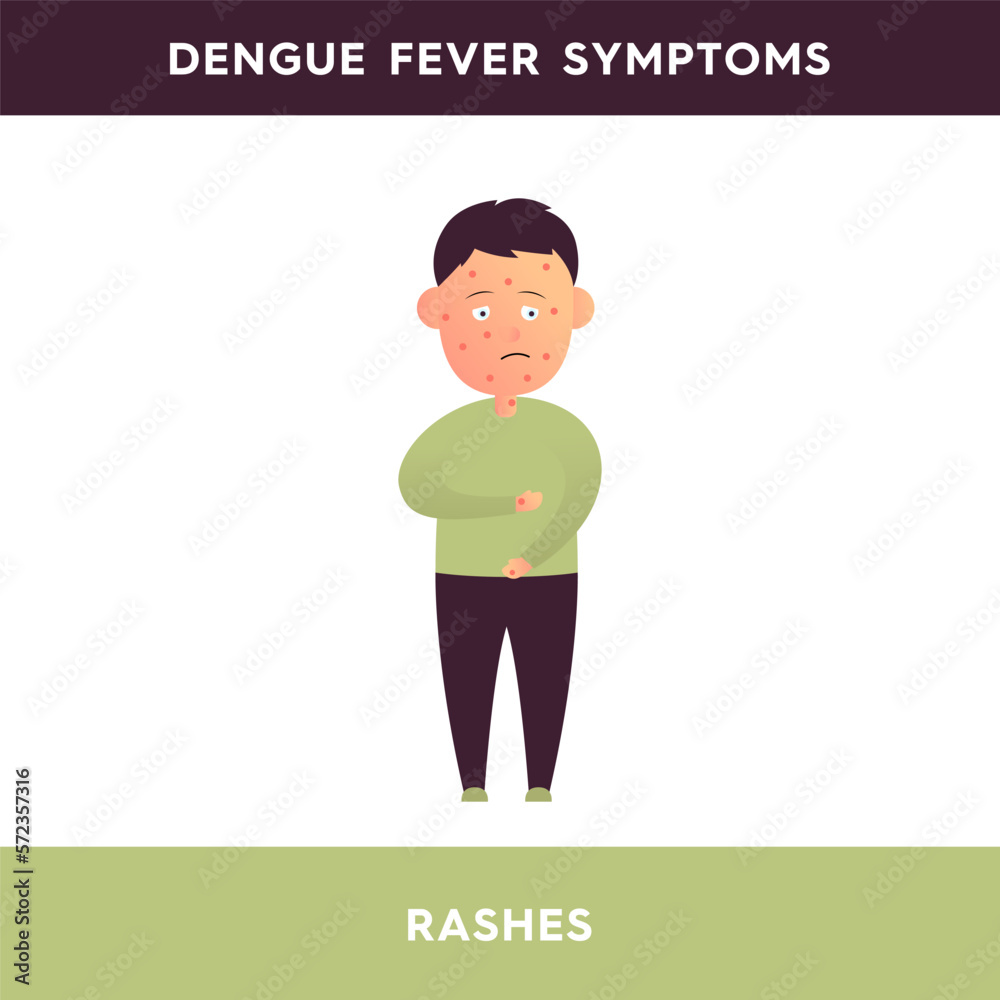 Vector illustration of a man with multiple rashes on his face and body ...