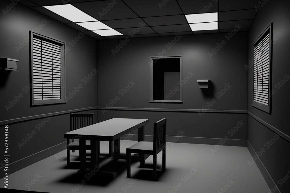 Inside of An Empty Interrogation Room in Black And white, With Wooden ...