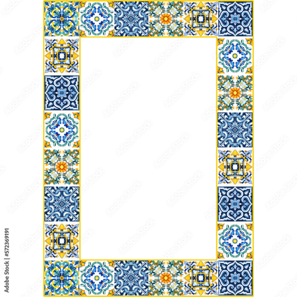 watercolor mediterranean tiles frame Stock Illustration | Adobe Stock
