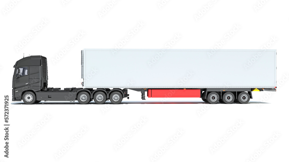 Truck with Reefer Refrigerator Trailer 3D rendering on white background ...