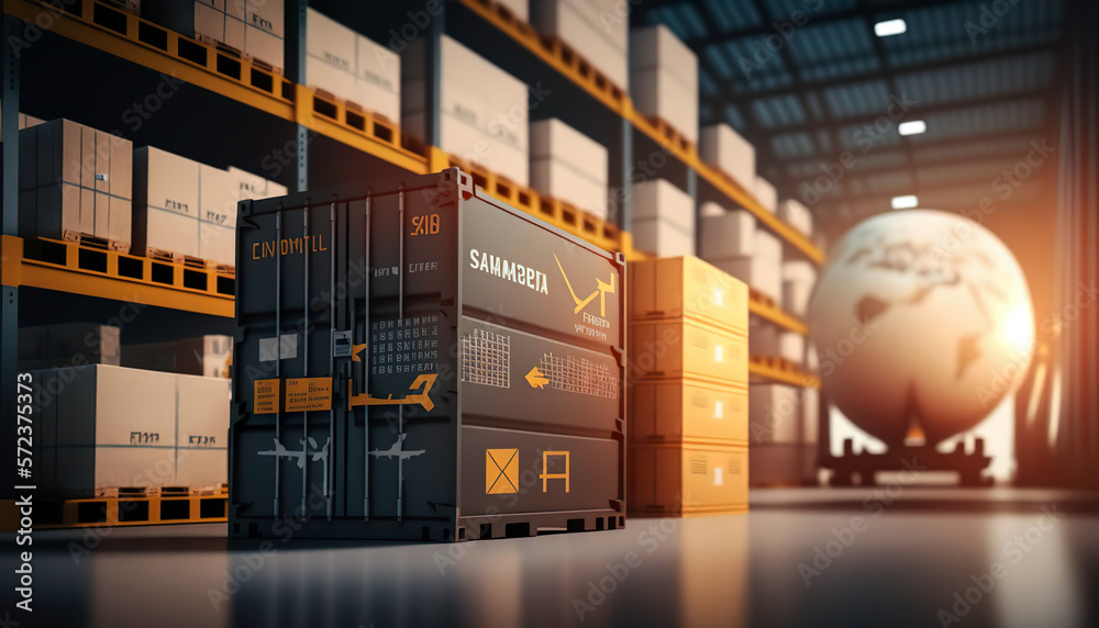 Storage of goods in a logistics warehouse. Goods stored in a shelving ...