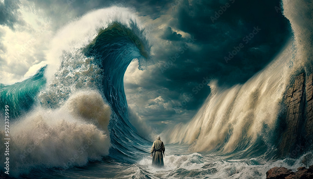 The story of Moses parting the Red Sea. Ai generated illustration ...