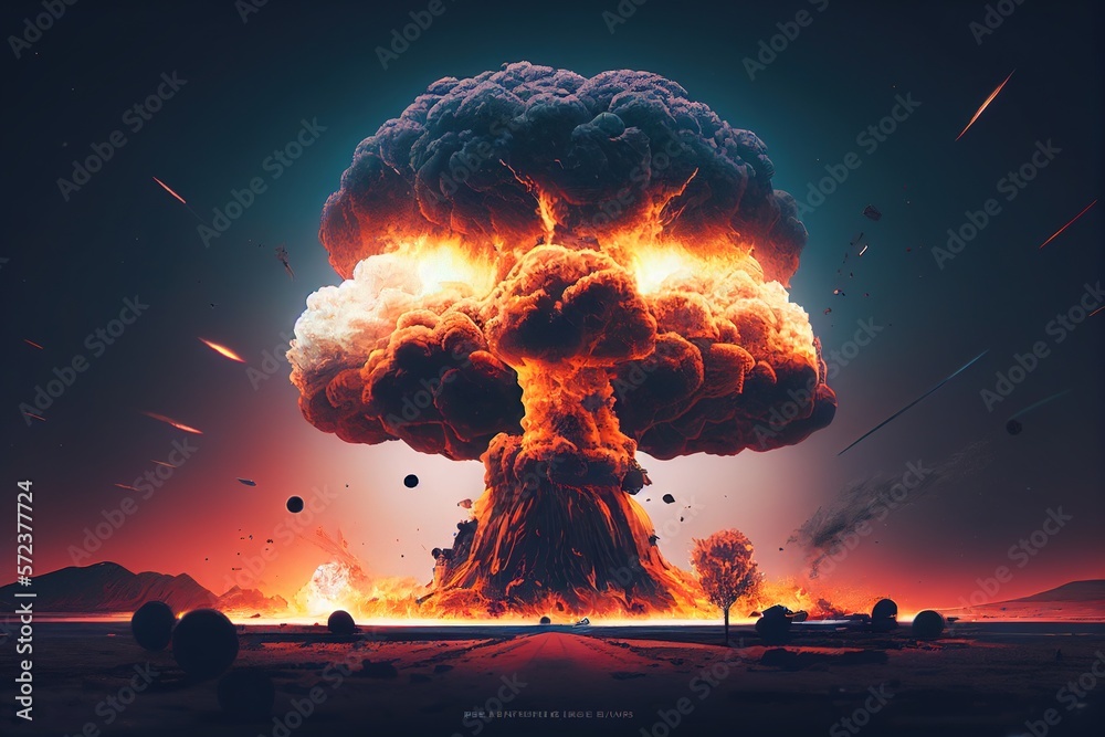 Nuclear explosion after dropping a nuclear bomb. Generative AI Stock ...