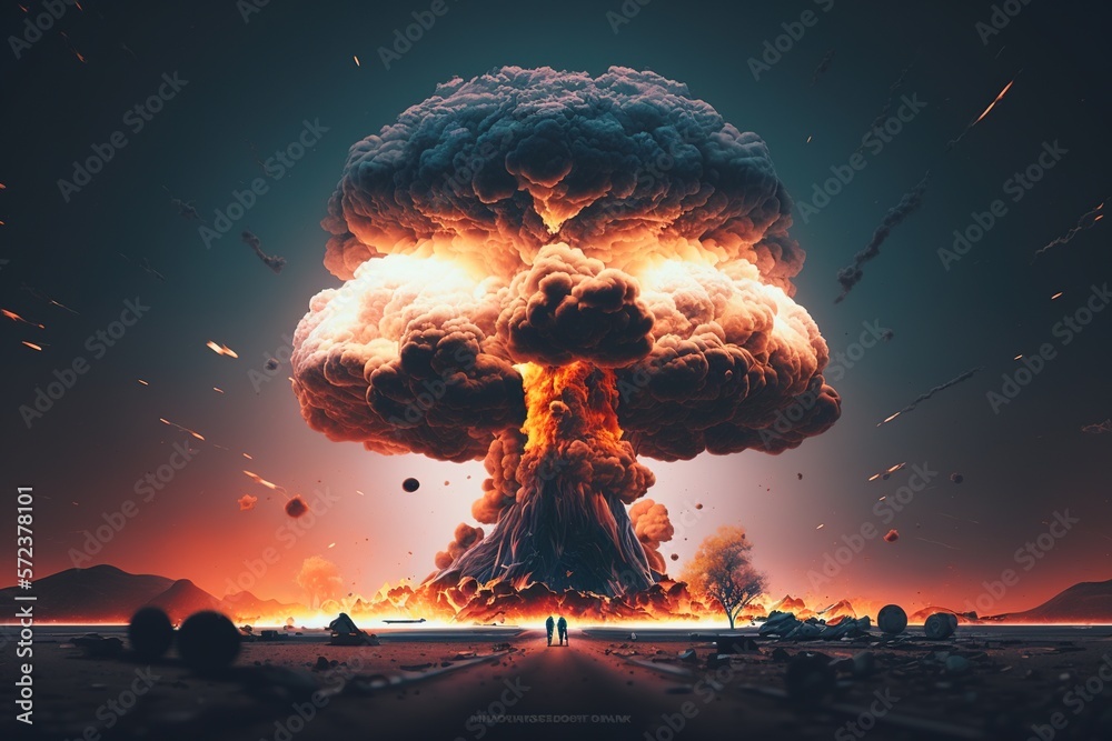 Nuclear explosion after dropping a nuclear bomb. Generative AI Stock ...