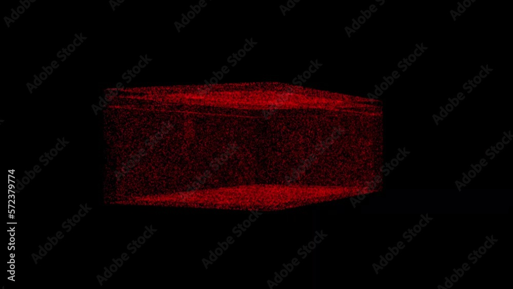 3D long box rotates on black bg. Object dissolved red flickering ...