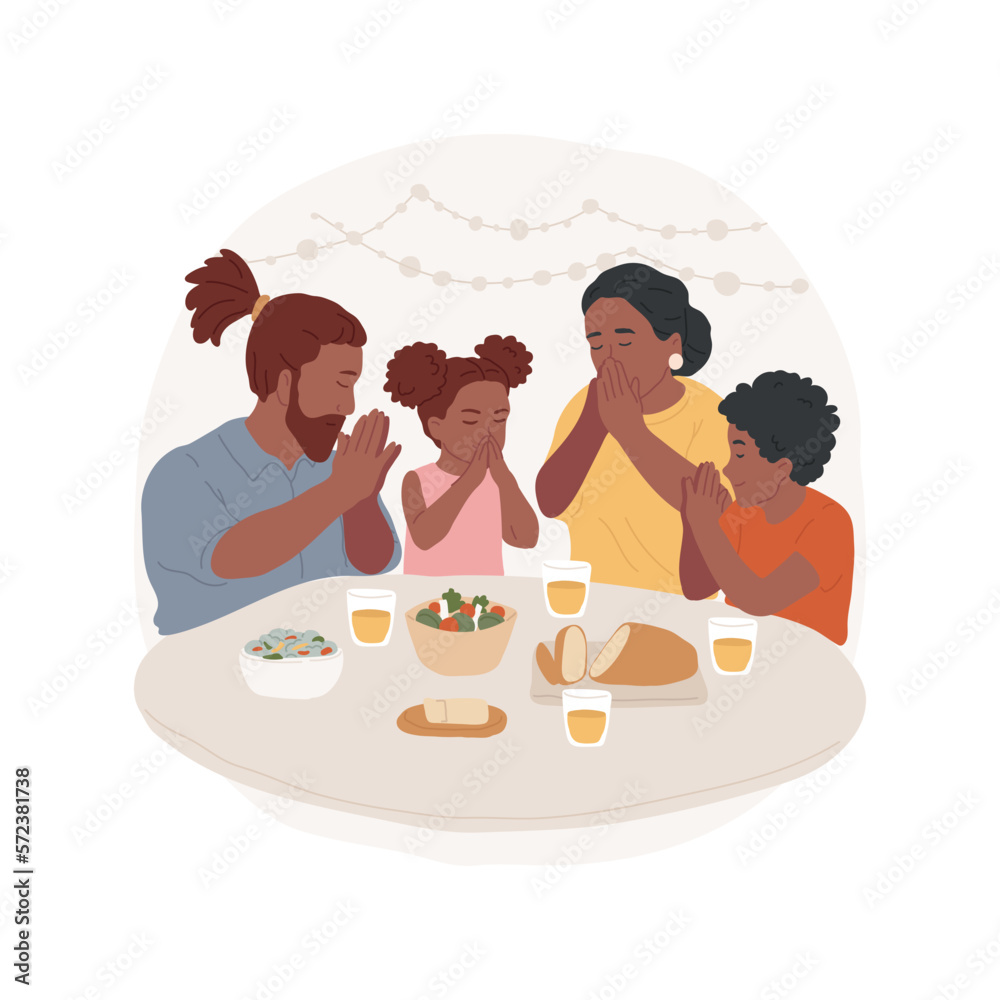 Prayer before meal isolated cartoon vector illustration. Christian ...