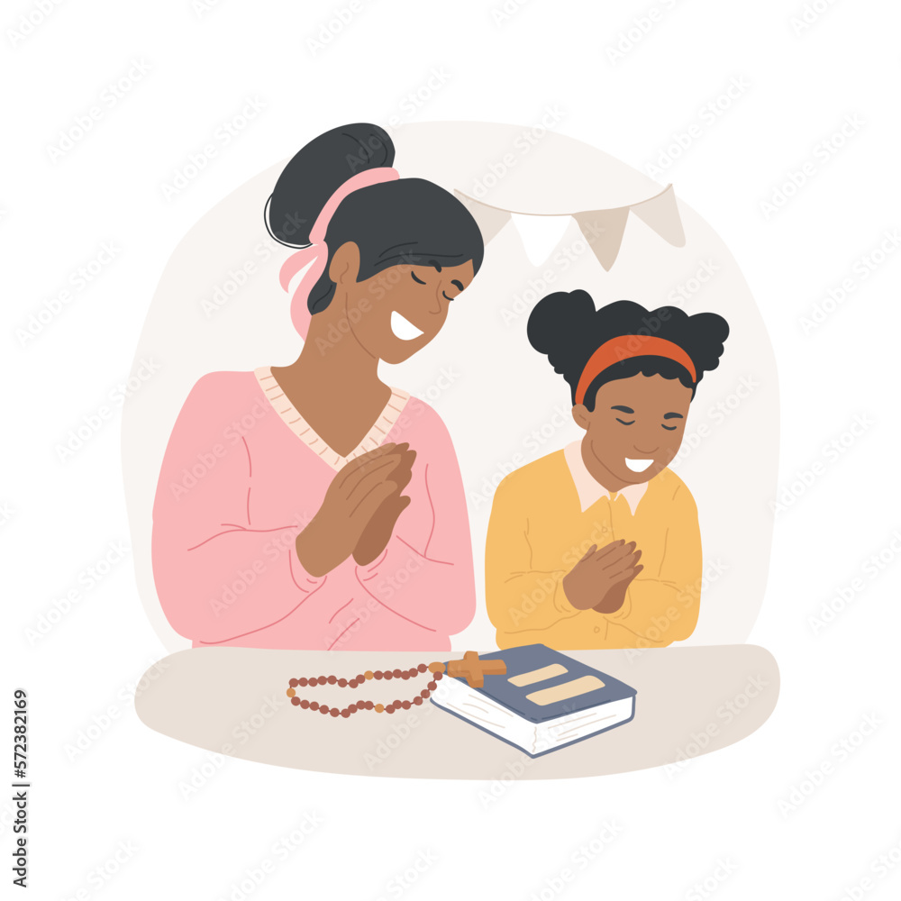 Teaching kids to pray isolated cartoon vector illustration. Religious ...