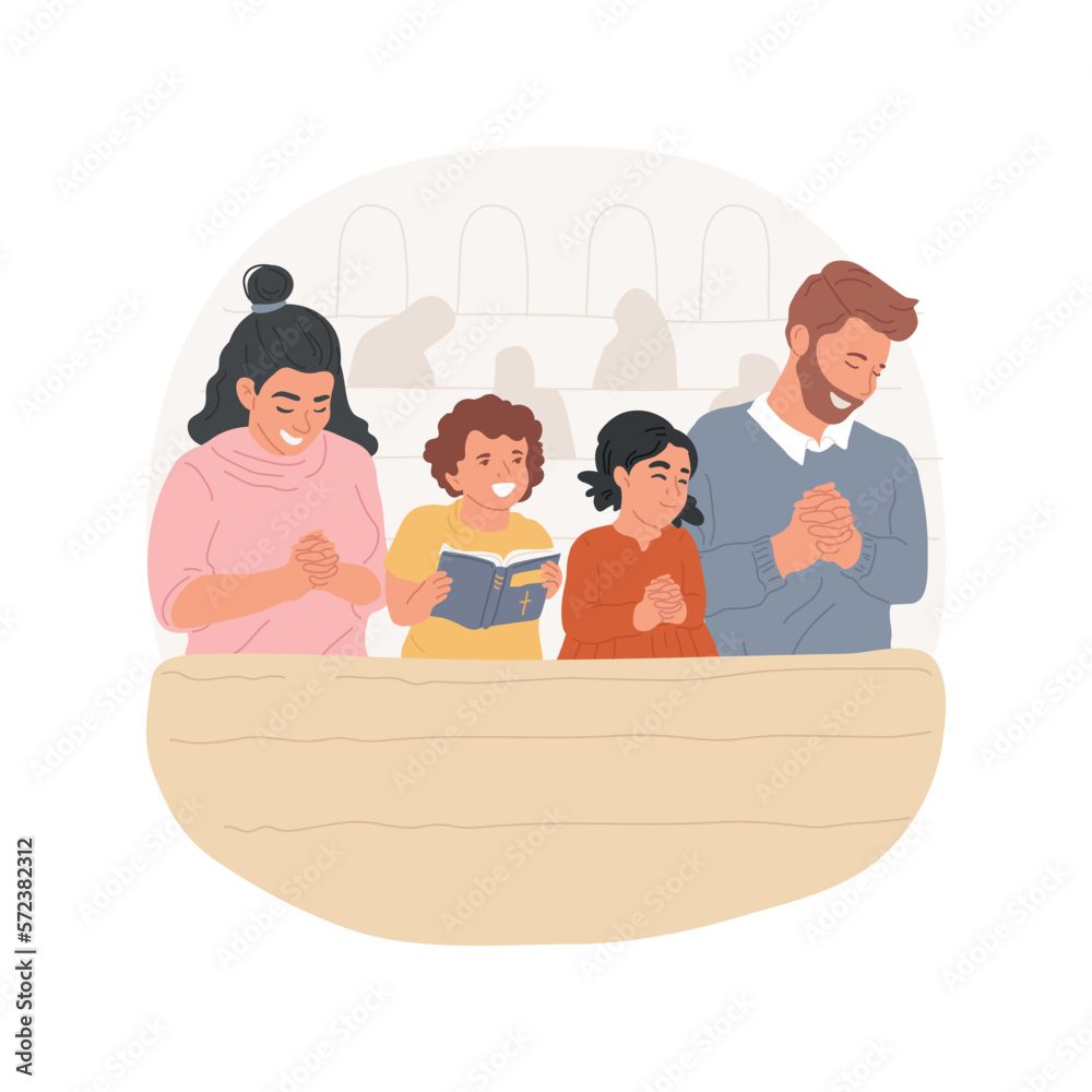 Attending Sunday mass isolated cartoon vector illustration. Christian ...