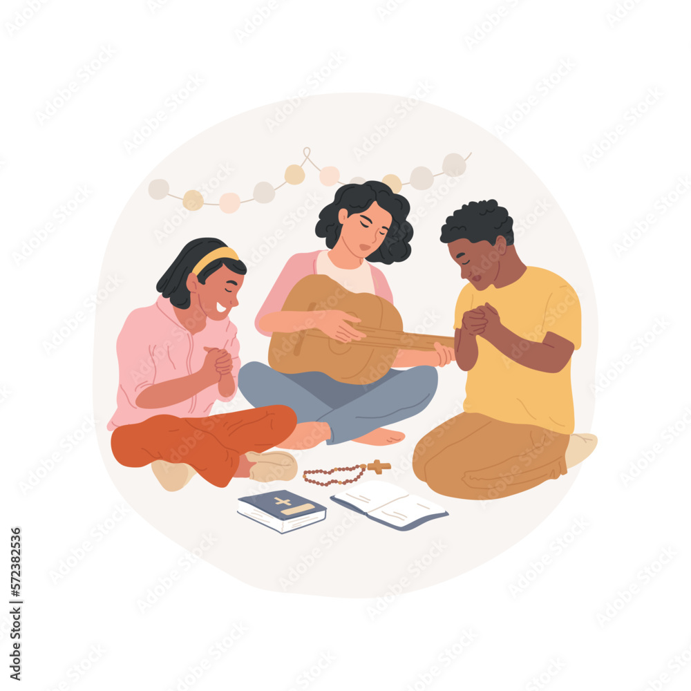 Singing Christian songs isolated cartoon vector illustration. Group of ...