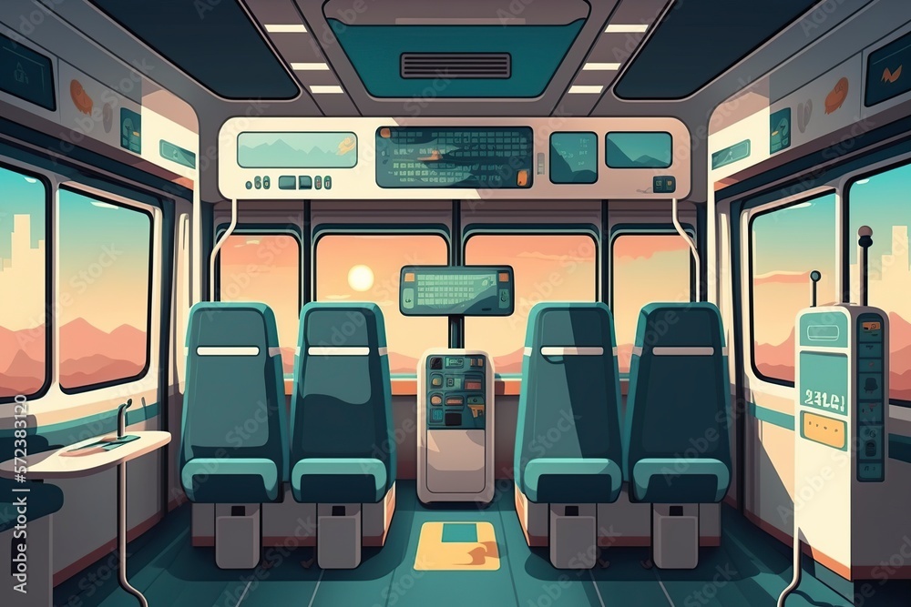cartoon illustration, empty bus interior, ai generative Stock ...