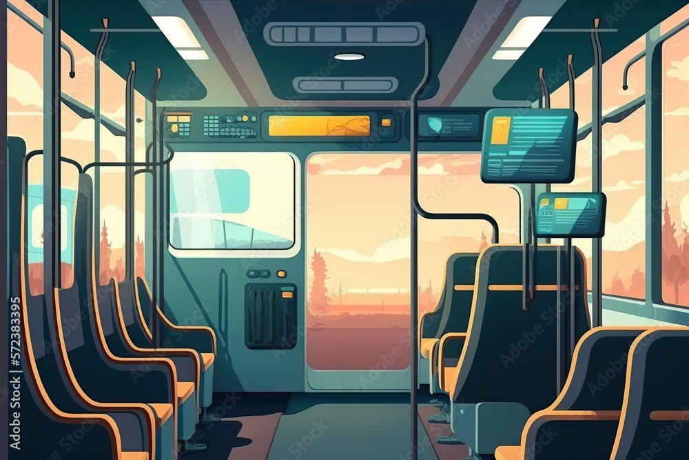 cartoon illustration, empty bus interior, ai generative Stock ...