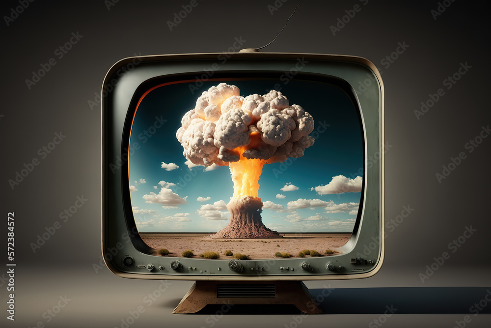 Nuclear bomb on old TV showing apocalypse end of the world scenario ...