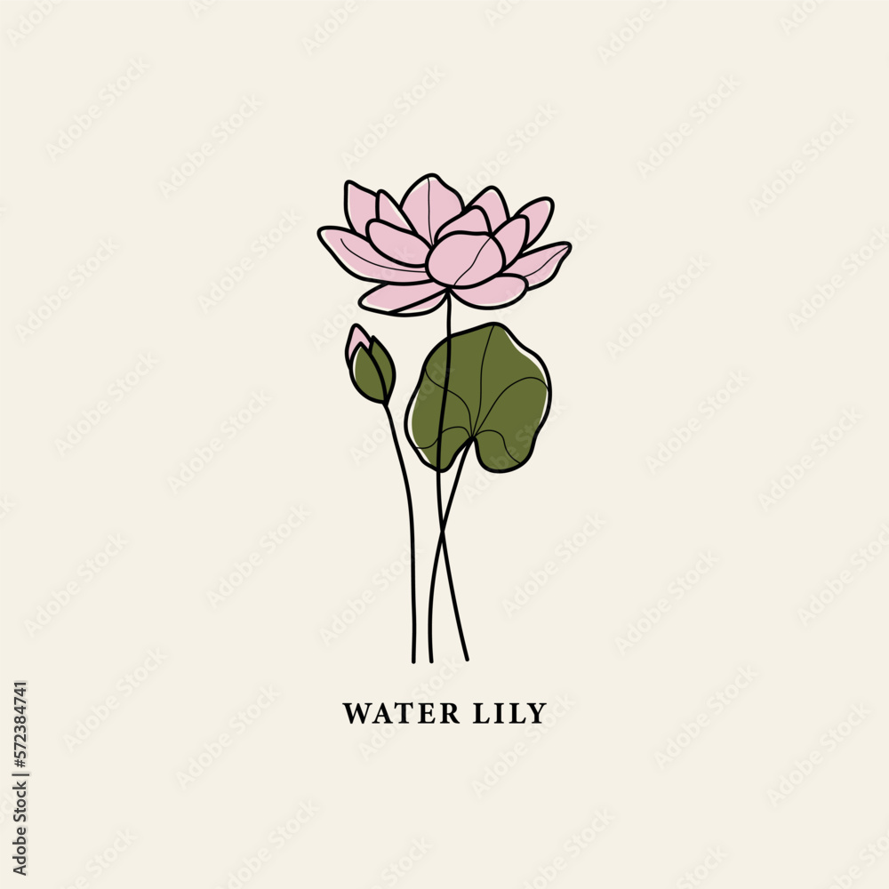 Line art water lily flower drawing Stock Vector | Adobe Stock