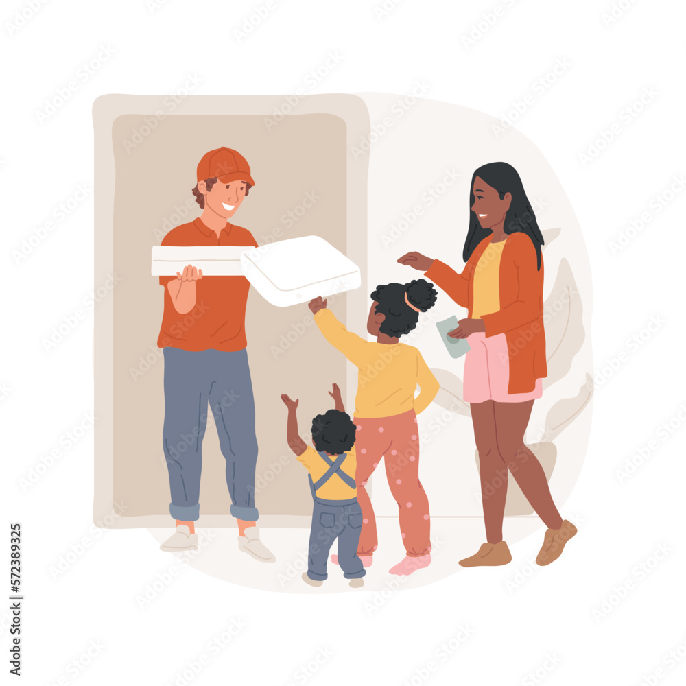 Pizza delivery isolated cartoon vector illustration. Courier in uniform ...