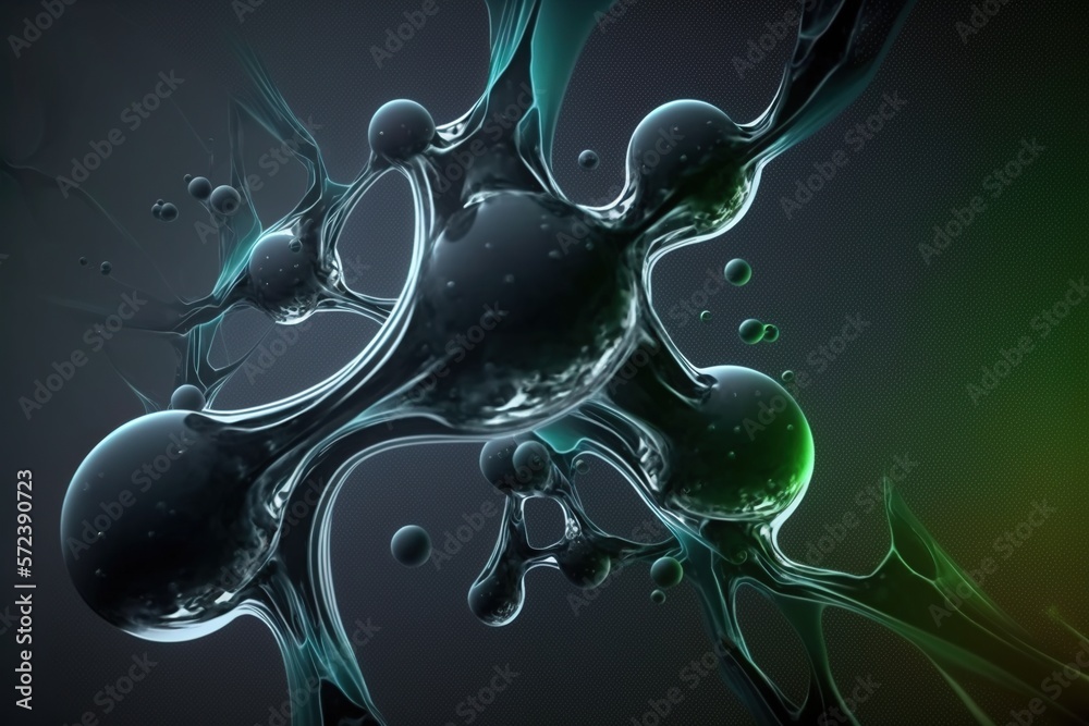 Molecules, neurons abstract background. Liquid molecules under a ...