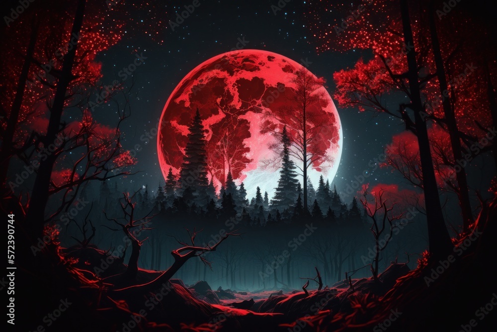 Full blood moon in the forest. A total lunar eclipse is sometimes ... Full blood moon in the forest. A total lunar eclipse is sometimes ...