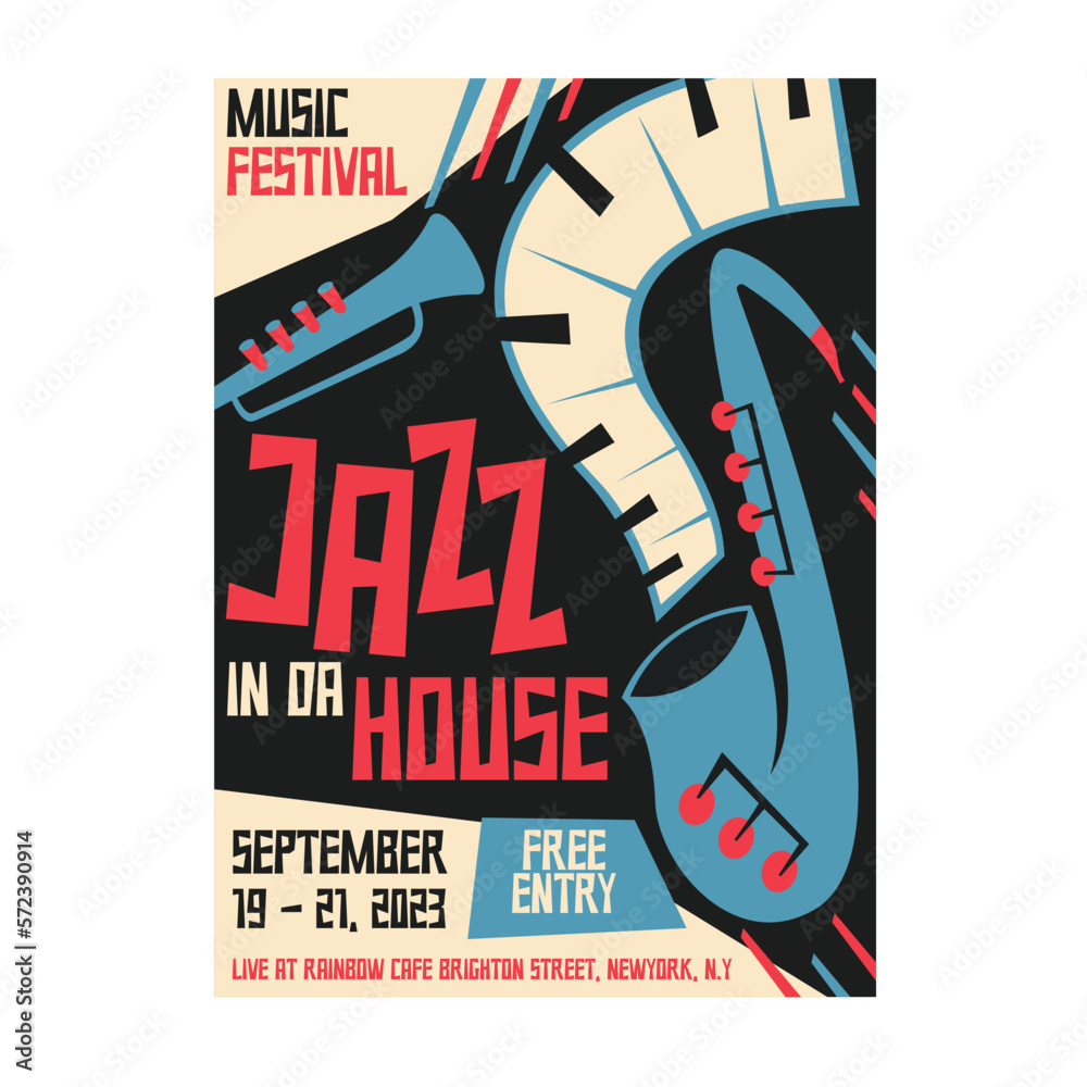 Jazz music poster design template Stock Vector | Adobe Stock