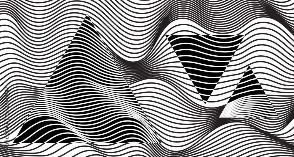 Triangles of ripple texture black and white curve lines background ...