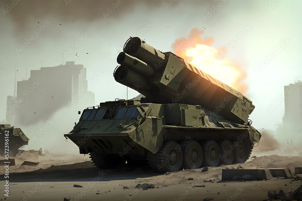 Heavy Mobile rocket artillery system or Air defense military truck in ...