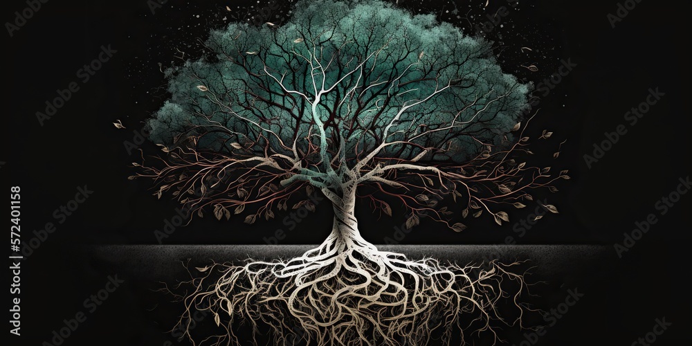 Tree with roots and branches, concept of Root System, created with ...