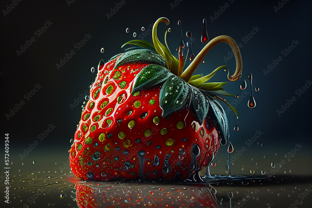 Strawberry in jam with splashes. Сreative design of strawberry Strawberry macro background ...