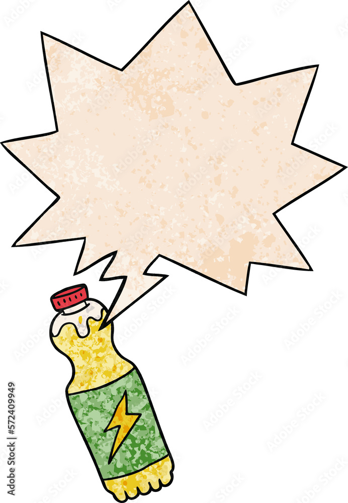 cartoon soda bottle and speech bubble in retro texture style Stock ...