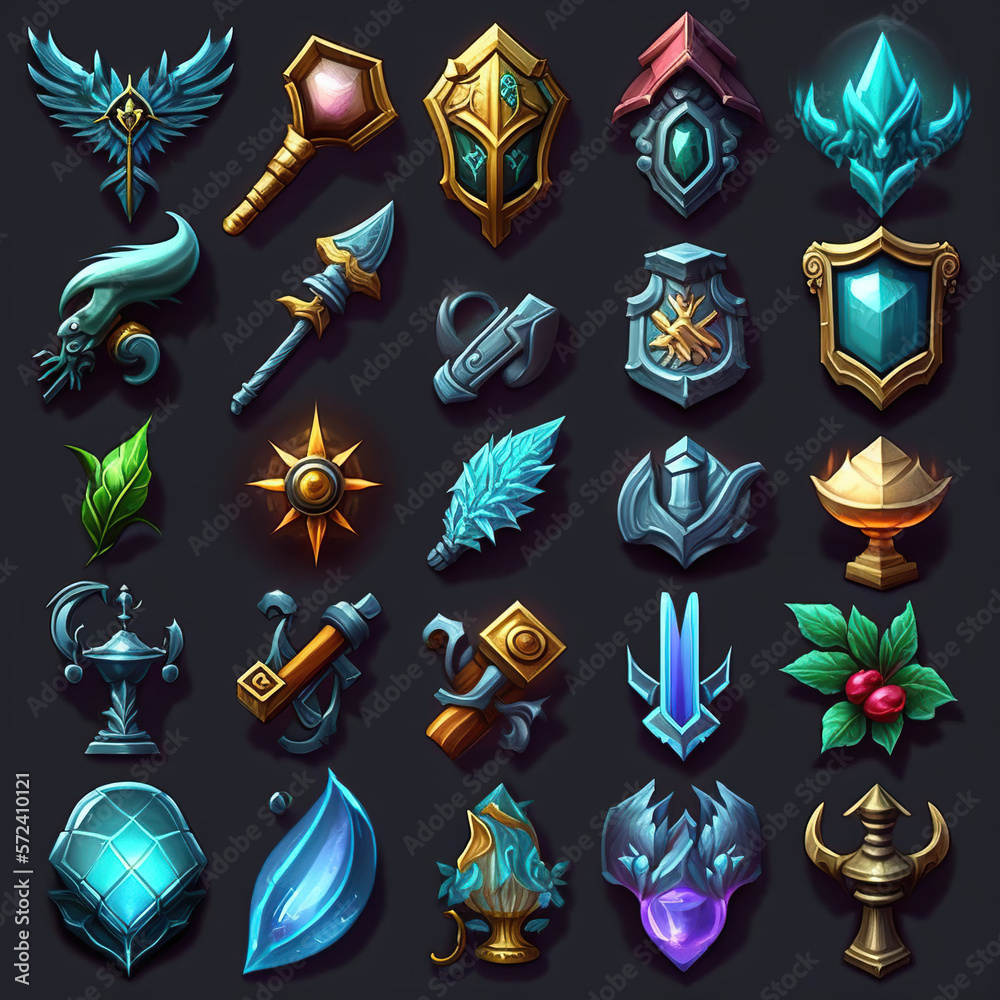 set of 2d sprite for videogames - rpg style - magic - fantasy Stock ...