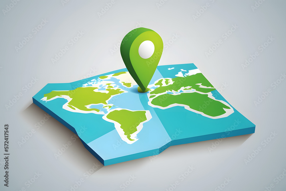 World map with green map marker, plain background, clip art 3d ...