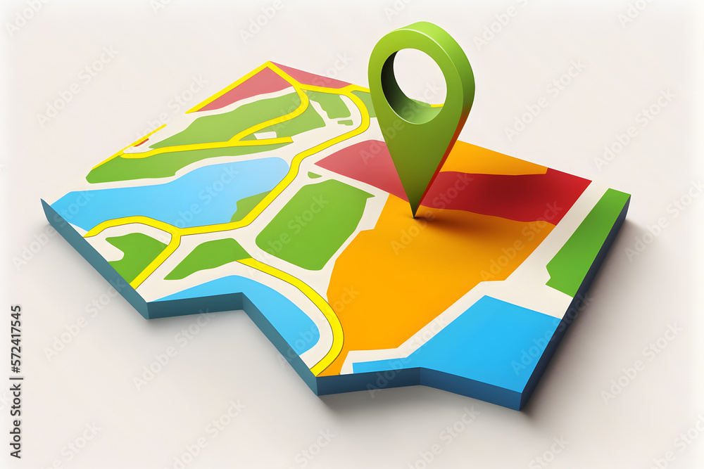 Generic city map with green map marker, plain background, clip art 3d ...