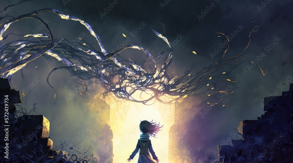 A scene depicting a young boy unleashing magical powers in a fantasy ...