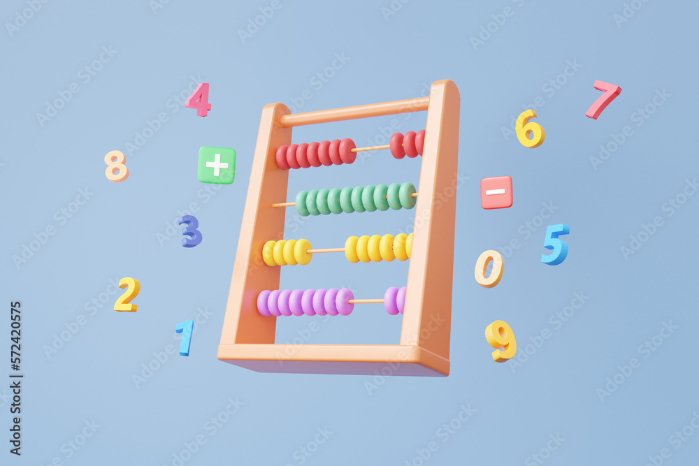 3D Abacus colorful with symbols math, plus, minus, multiplication ...