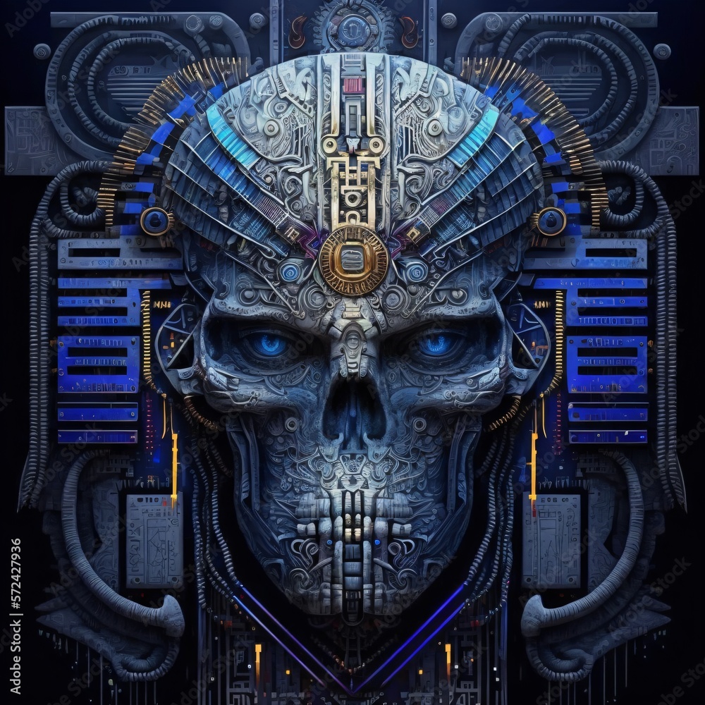 artificial intelligence, electronic circuit board with alien skull ...