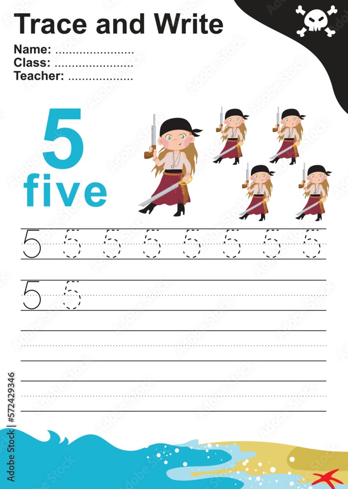 Trace and write number for children. Exercise for children to recognize ...