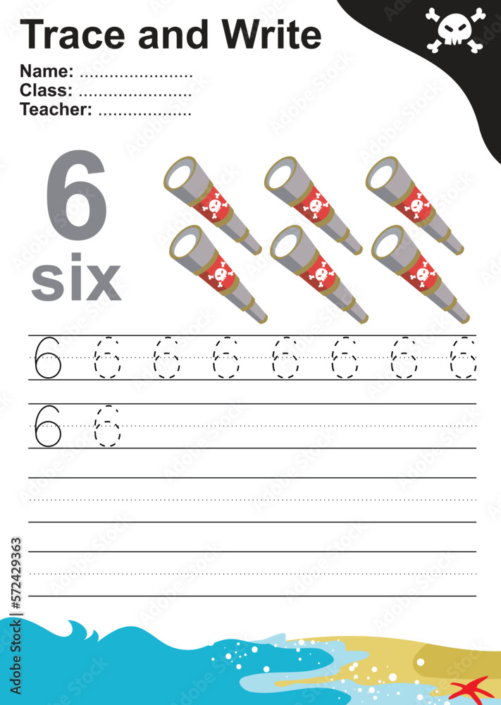 Trace and write number for children. Exercise for children to recognize ...