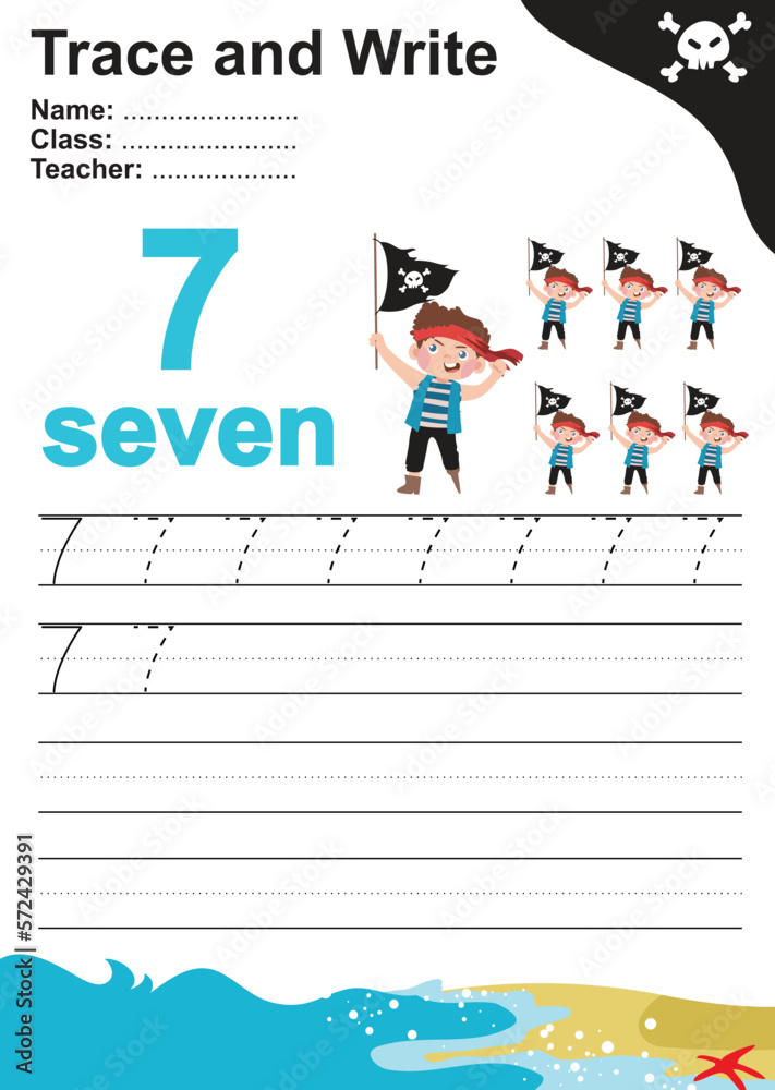 Trace and write number for children. Exercise for children to recognize ...