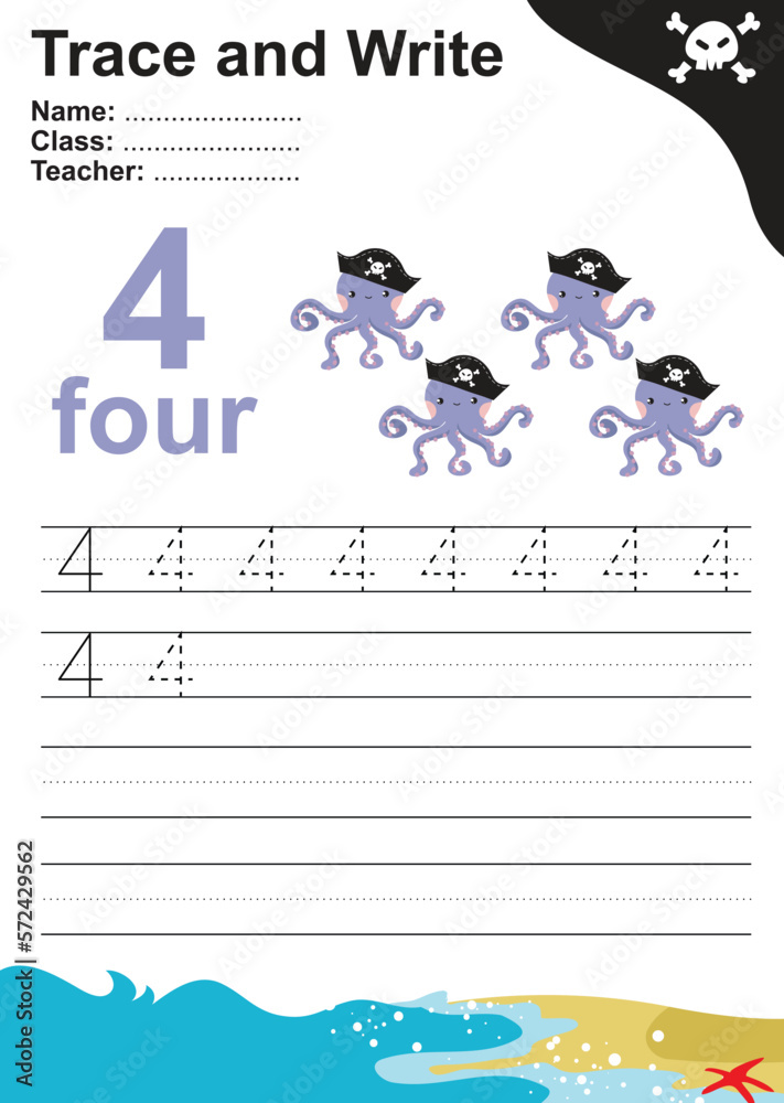 Trace and write number for children. Exercise for children to recognize ...