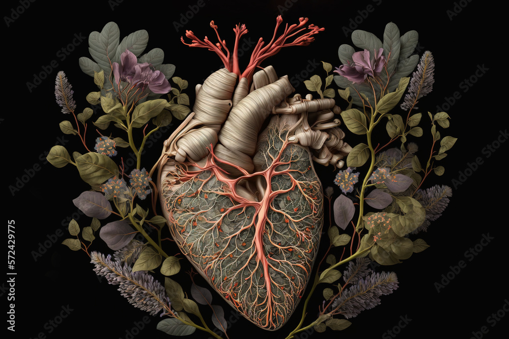 Heart-shaped representation of a human heart decorated with exquisite ...