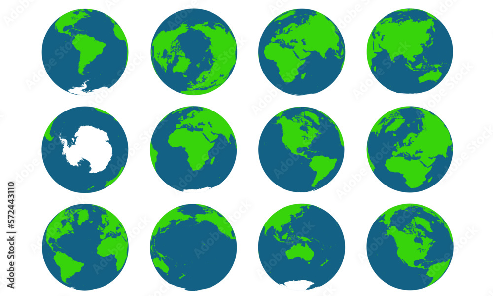 World globe different angles and all continents vector set Stock Vector ...