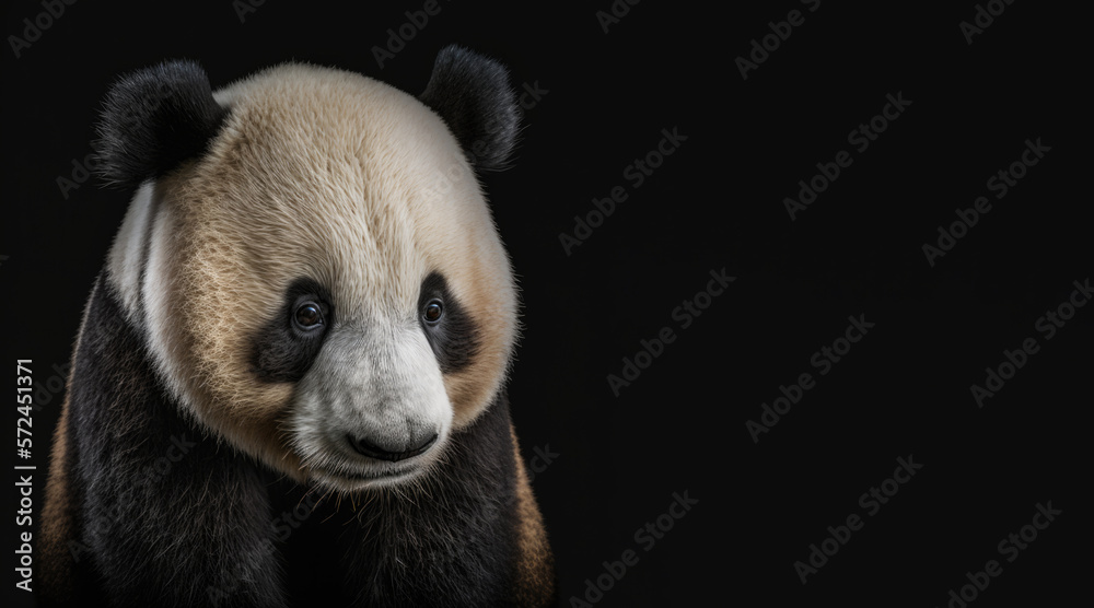 portrait of a sad panda bear, photo studio set up with key light ...