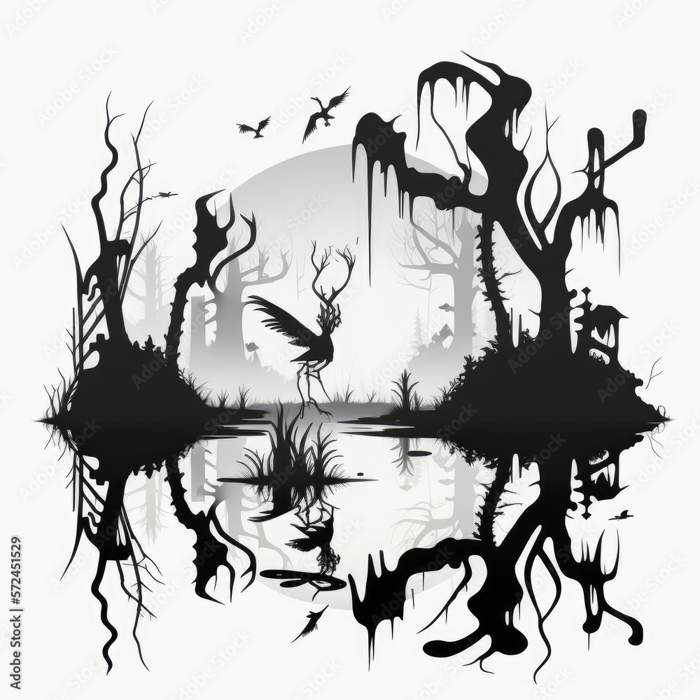 The Wretched Bog: Silhouette Cursed Swamp with Fog and Creepy Creatures ...