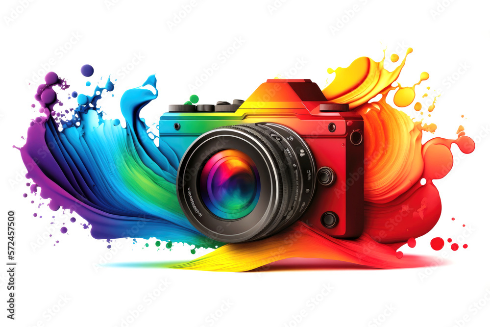 A whole spectrum of colors with a digital camera on white background ...