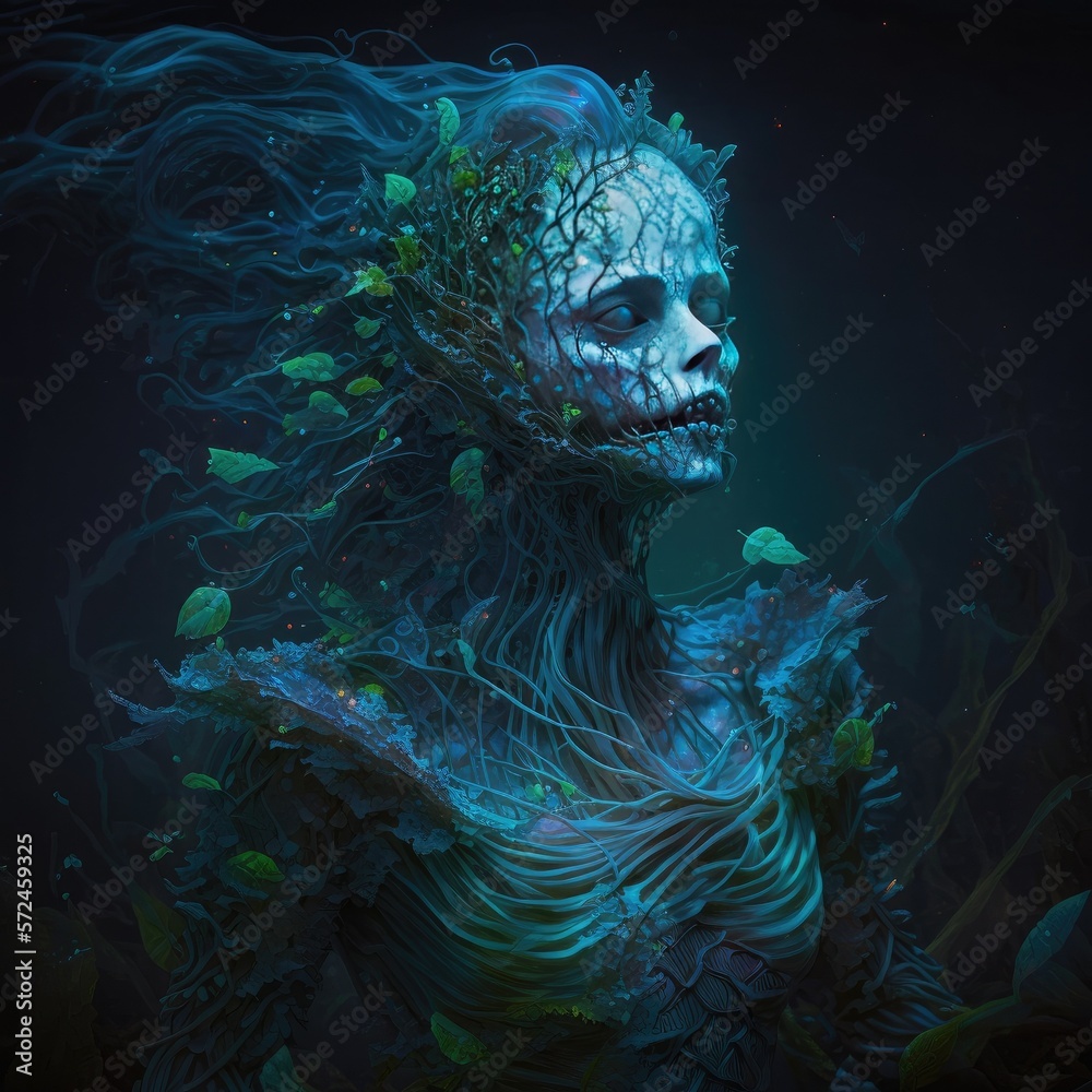horror scary undead bioluminescent mermaid. Digital art. Generative AI ...