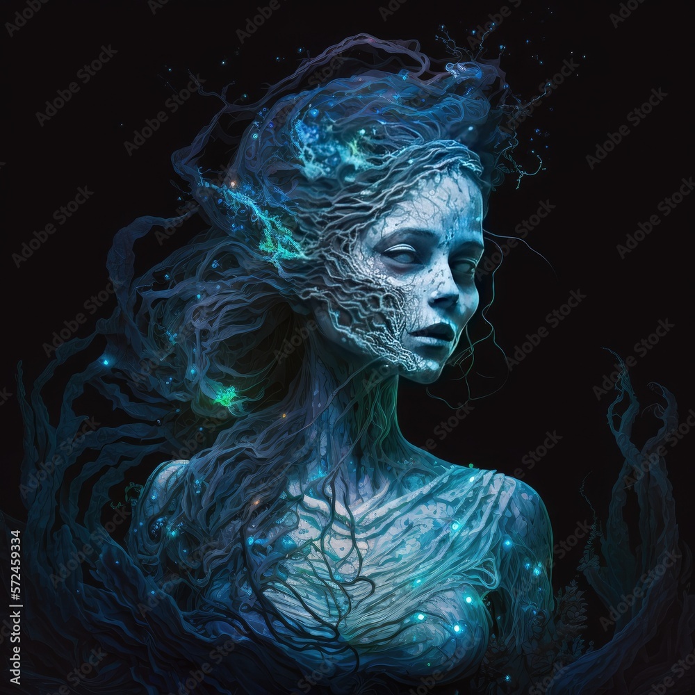 horror scary undead bioluminescent mermaid. Digital art. Generative AI ...
