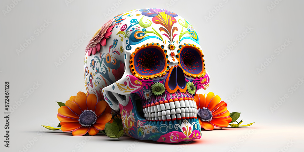 Day of the dead traditional skull on white background. AI-Generated ...
