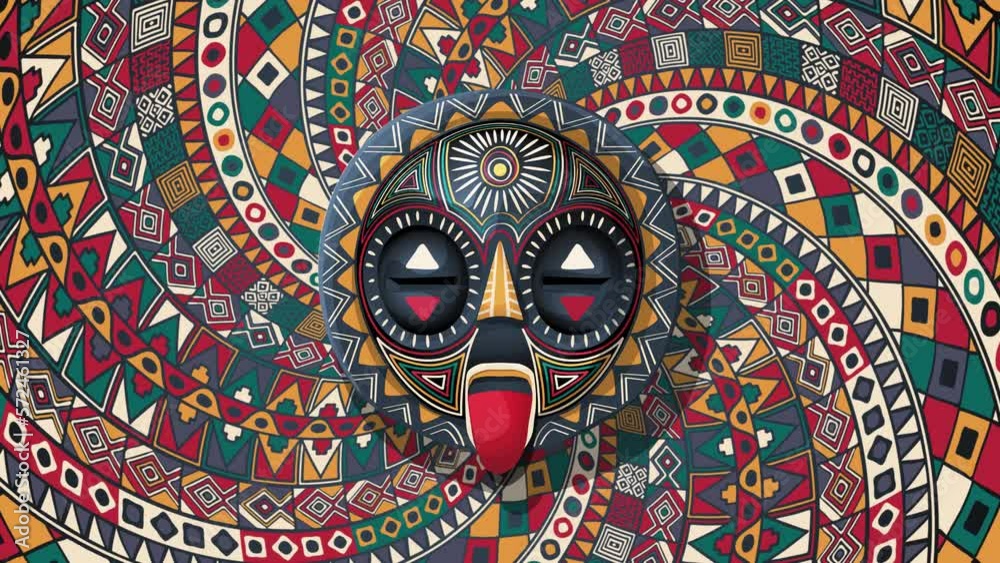 Tribal mask over a rotating spiral background, loop animation Stock ...