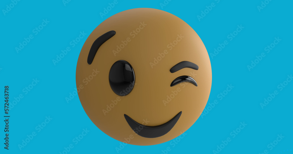 Digital image of winking face emoji against blue background Stock ...
