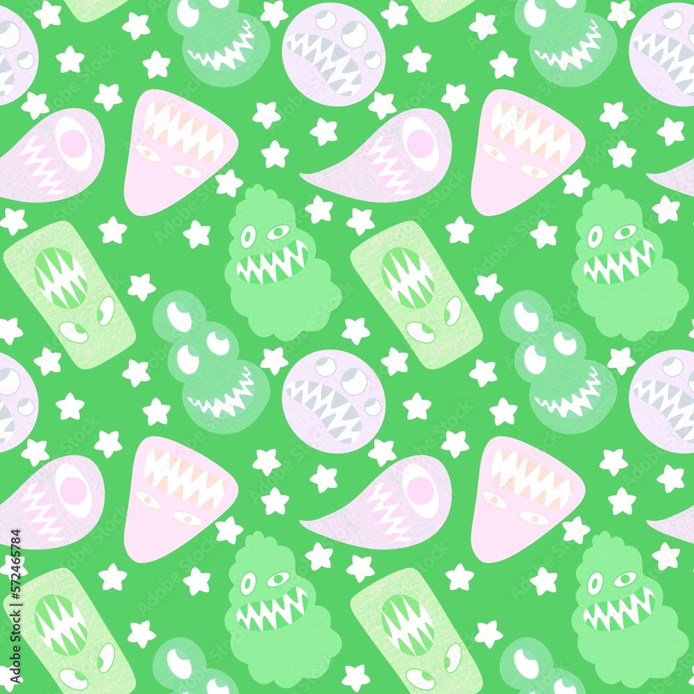 Cartoon monsters seamless emoticons aliens pattern for kids clothes ...